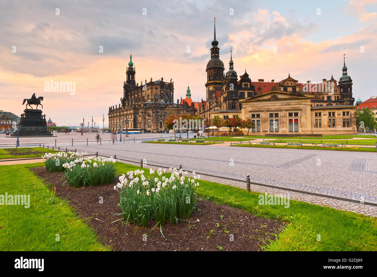 View of the royal palace and cathedral in the old town of Dresden ...