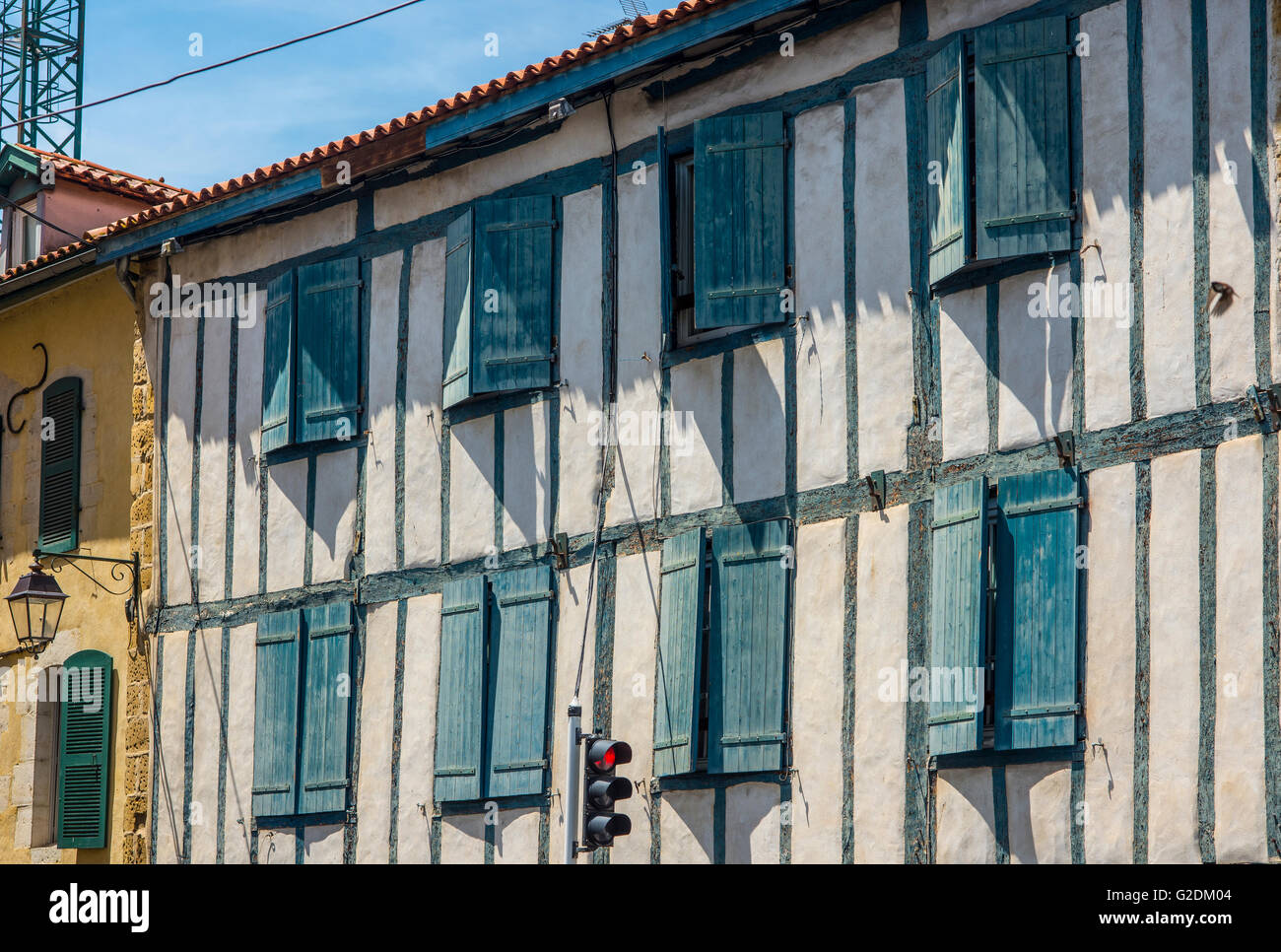 Typical buildings of Basque country in a street of Bayonne. Aquitaine ...