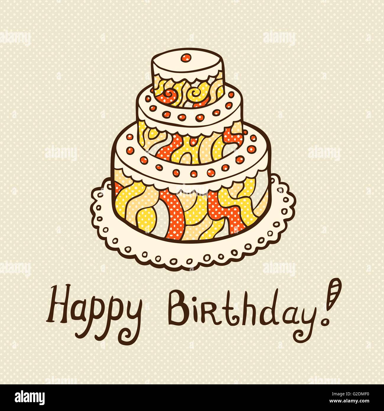 Birthday card with cake on neutral textured background Stock Vector ...
