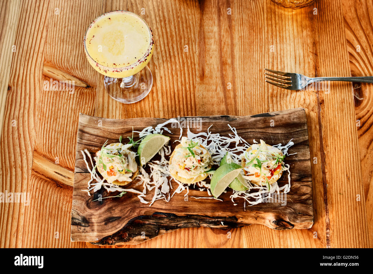 Crab Tostadas and Frozen Cocktail, High Angle View Stock Photo - Alamy