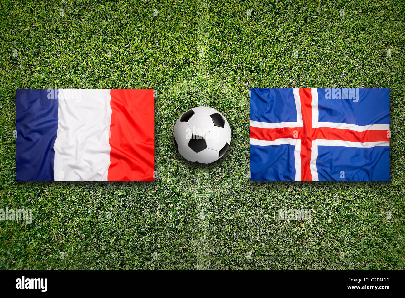 France vs. Iceland flags on a green soccer field Stock Photo - Alamy