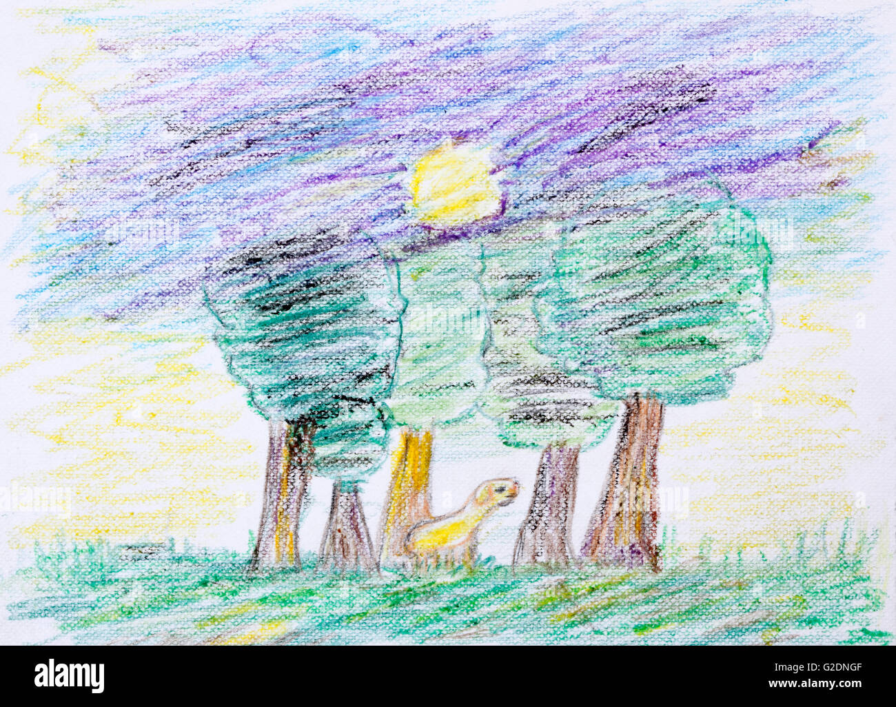 Forest crayon child drawing Stock Photo - Alamy