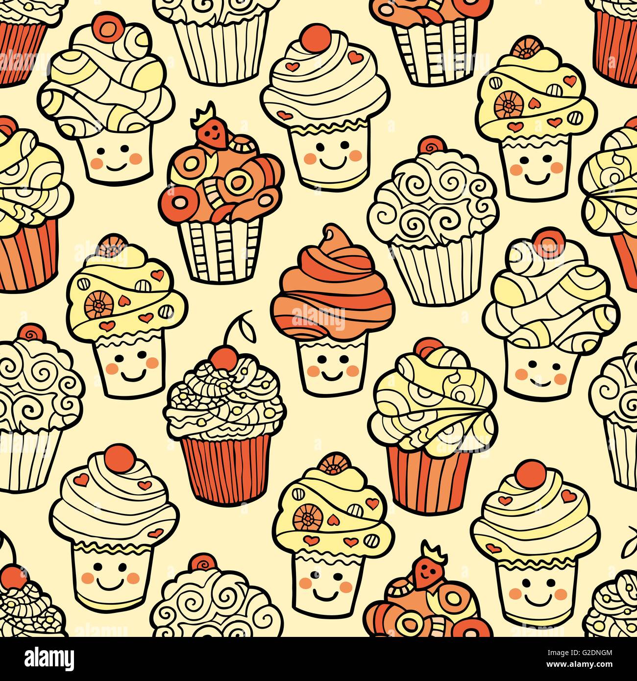 Seamless pattern with cute smiling cupcakes on warm background Stock ...