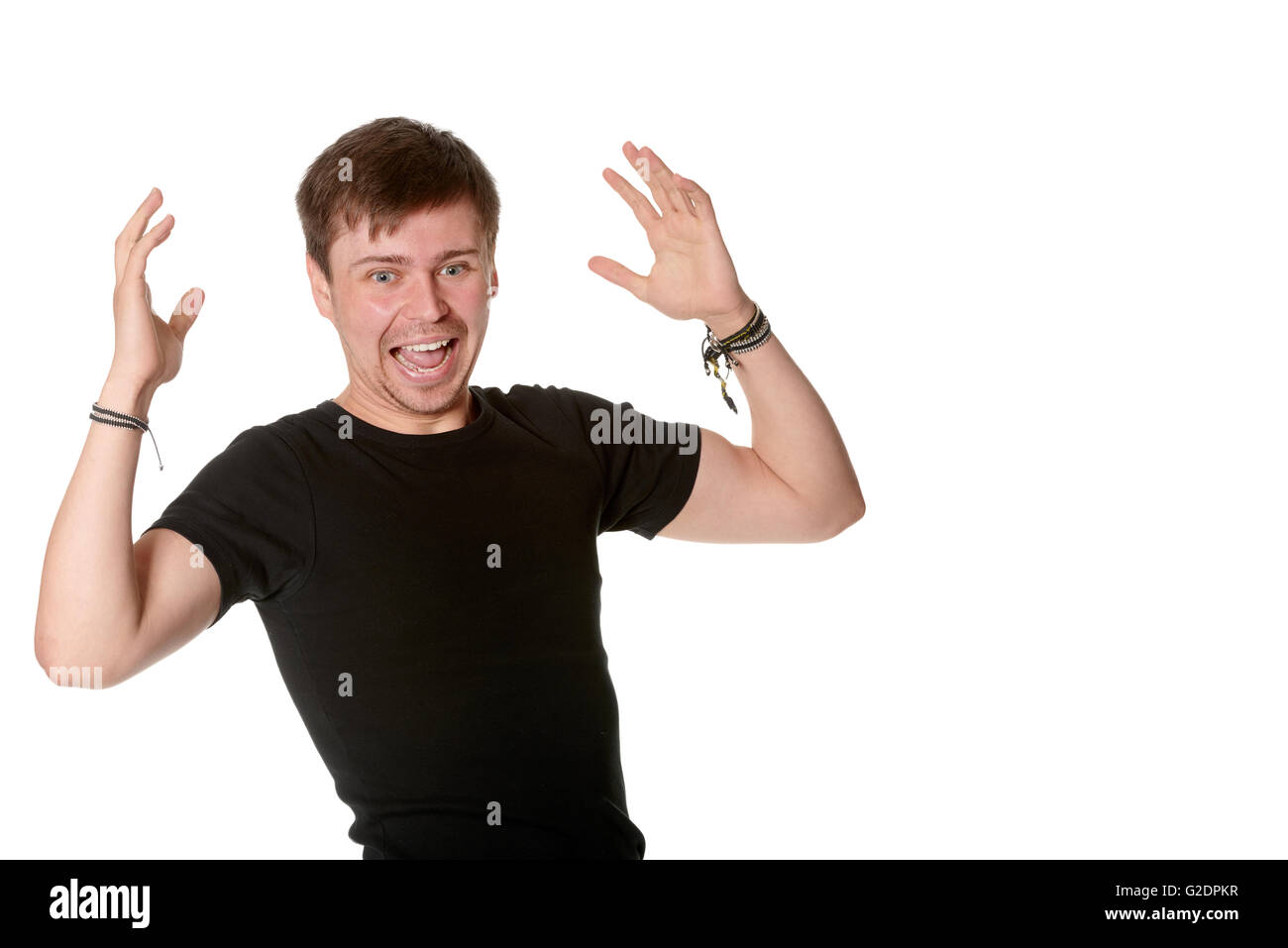 Excited young man, isolated on white, with space for text Stock Photo ...