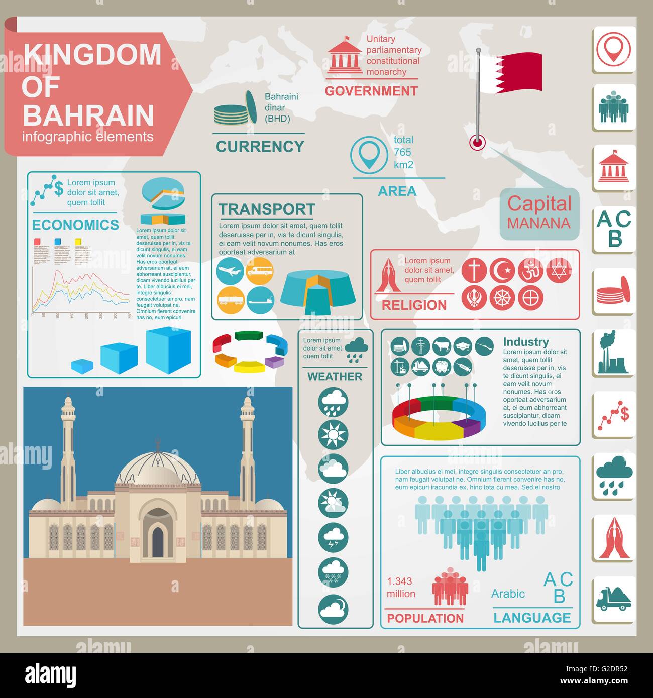 Bahrain infographics, statistical data, sights. Vector illustration ...