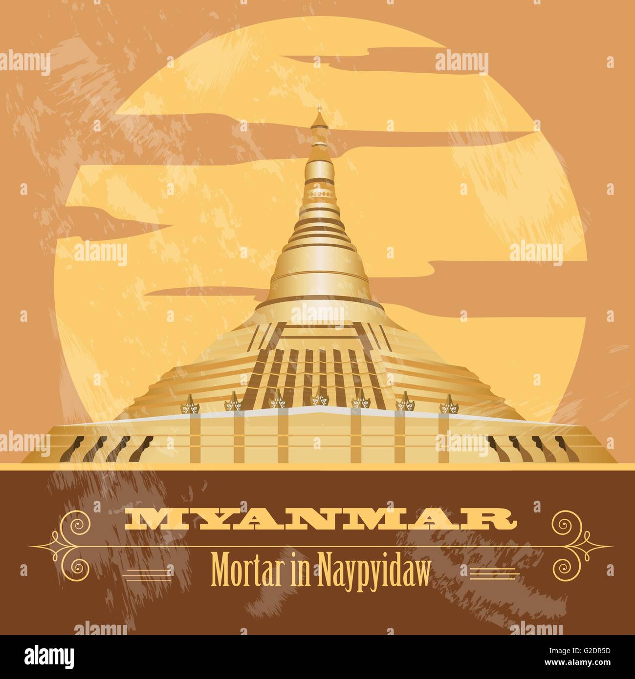 Myanmar (Burma) landmarks. Retro styled image. Vector illustration ...