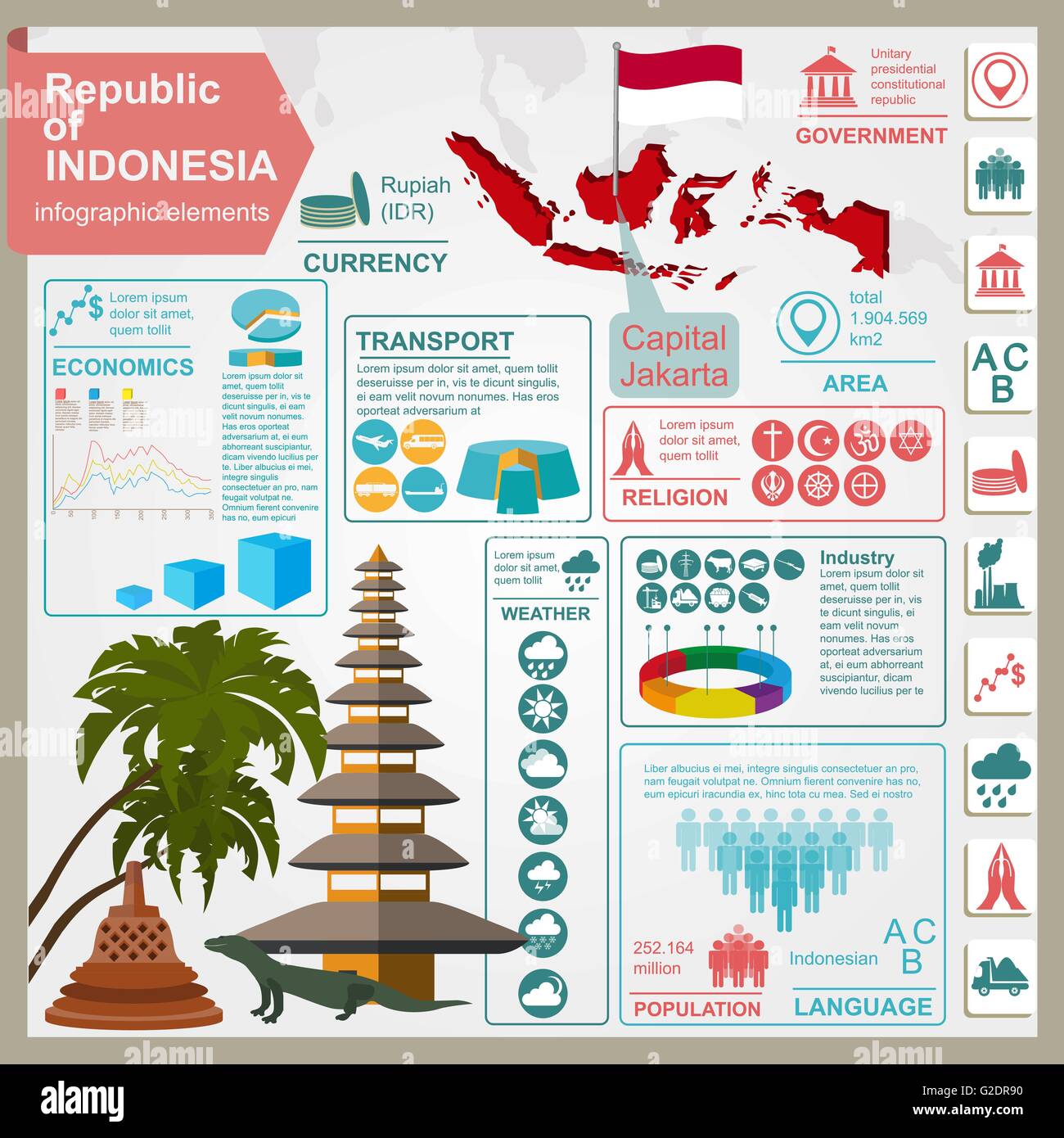 Indonesia infographics, statistical data, sights. Vector illustration ...