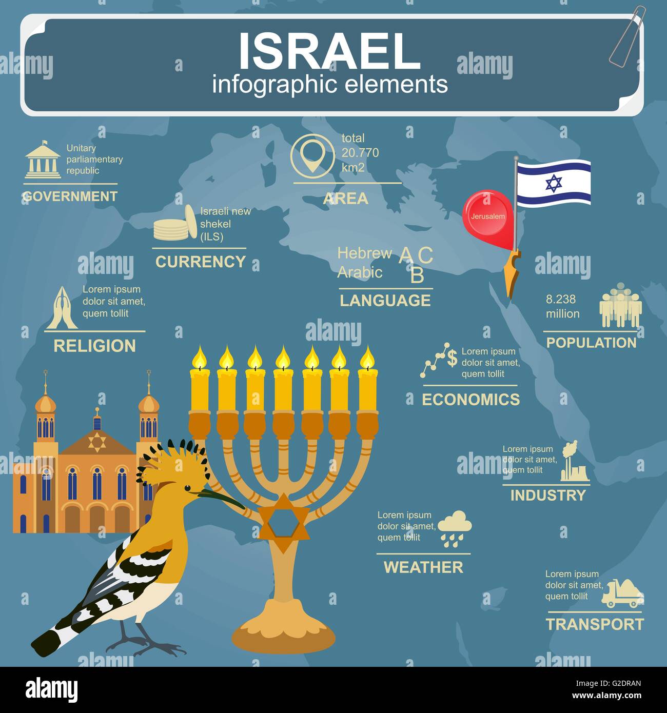 Israel infographics, statistical data, sights. Vector illustration ...