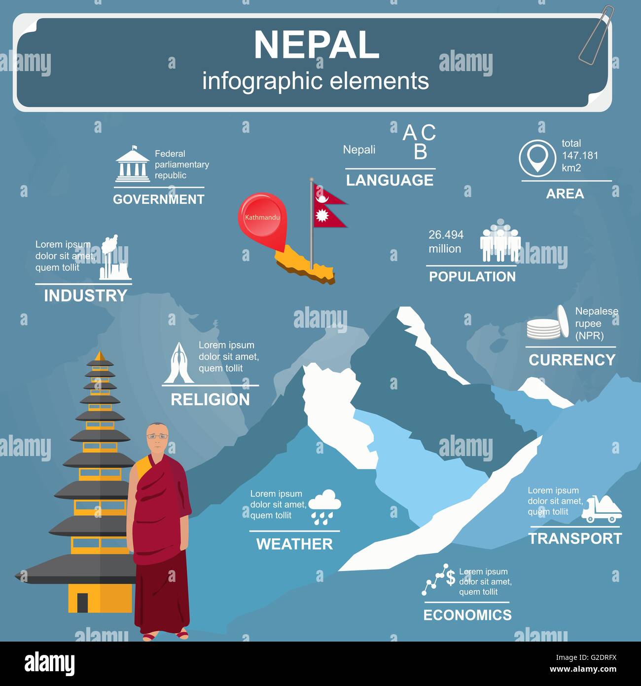 Nepal Infographics Statistical Data Sights Vector Illustration Stock