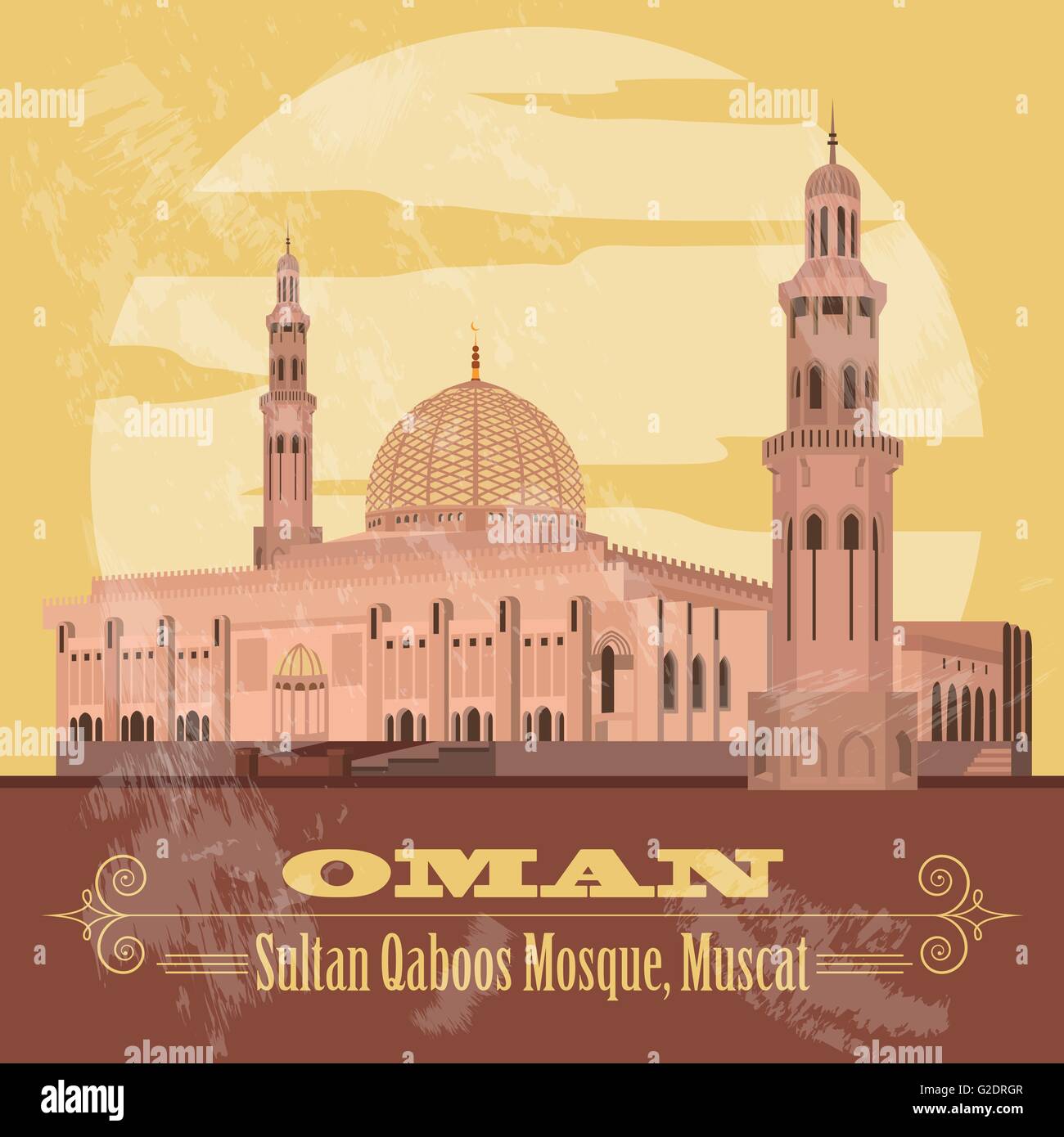 Sultanate of Oman landmarks. Retro styled image. Sultan Qaboos Mosque ...