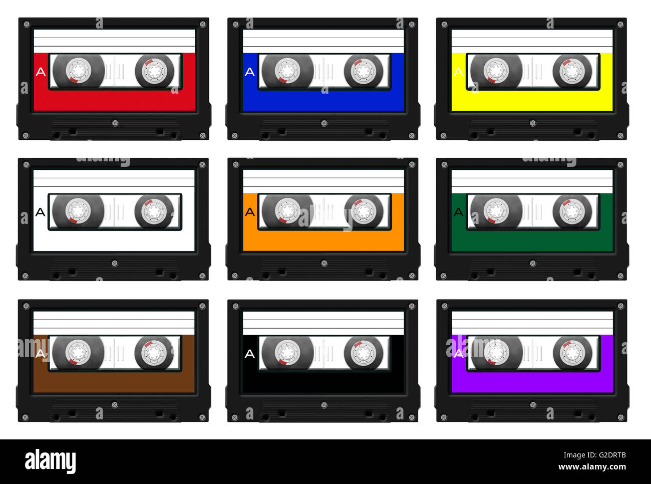 collection of nine different colored cassette tape illustrations Stock ...
