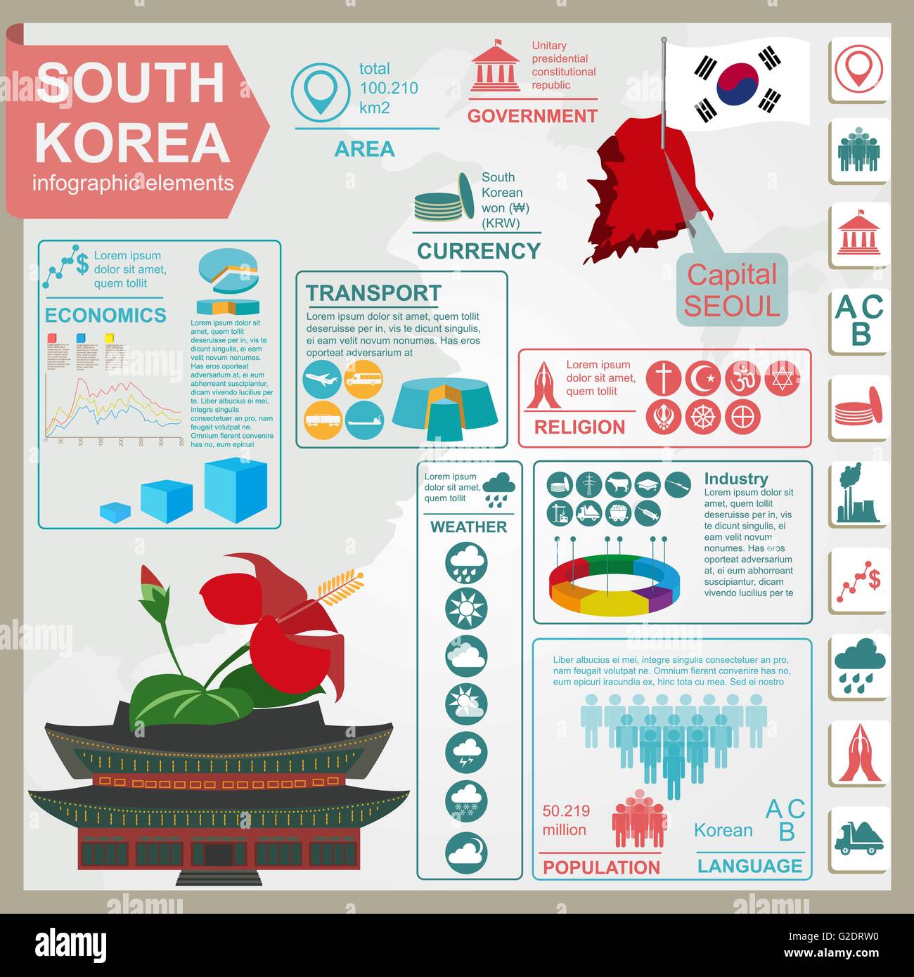 Infographic Korea Map Of South Korea Infographic Vector High Res