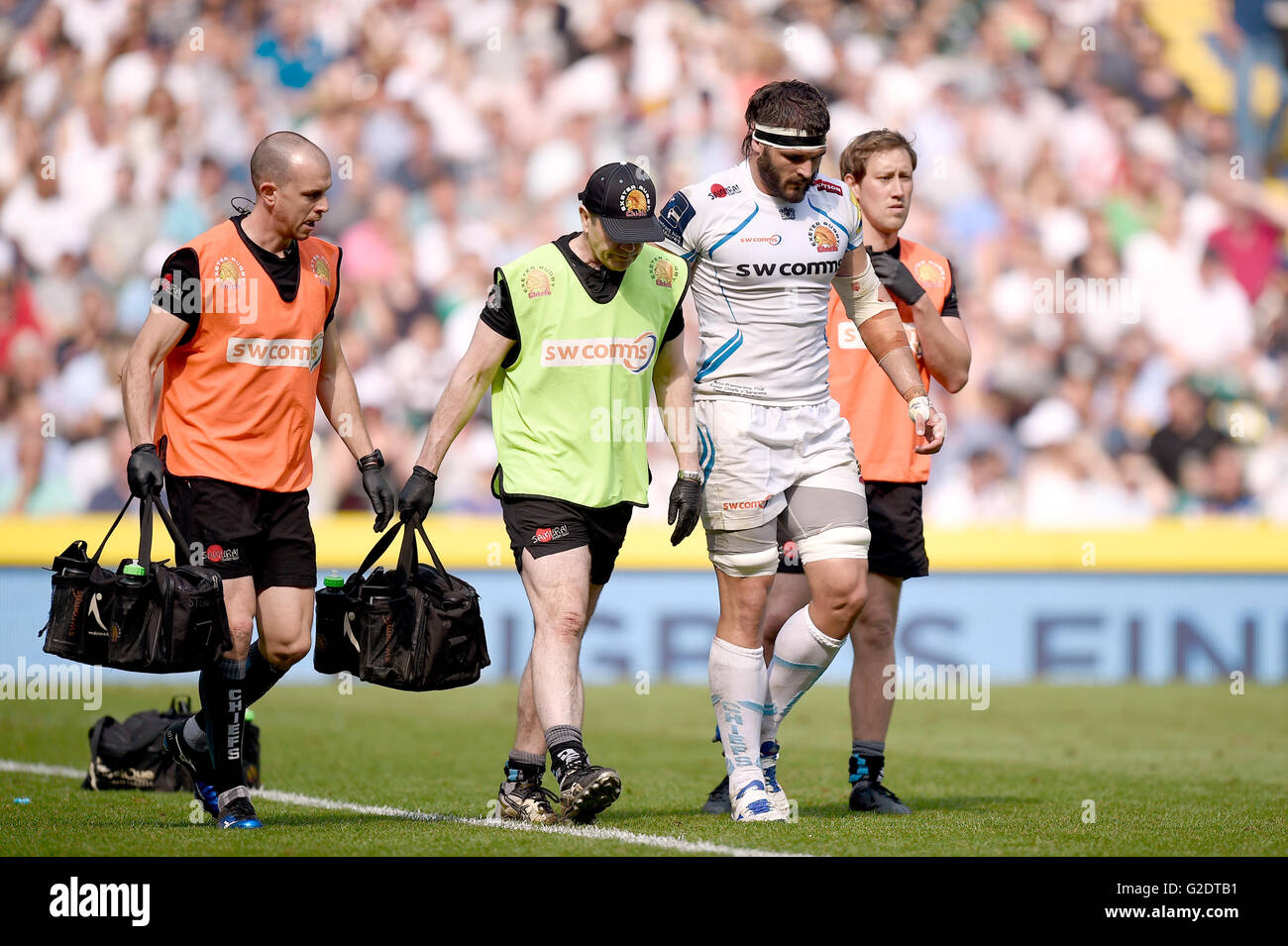 Exeter Chief's Don Armand is helped from the field of play after ...