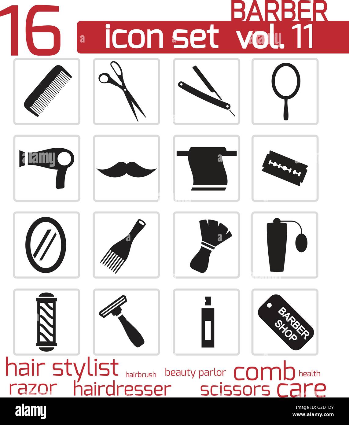 Vector black barber icon set on white background Stock Vector Image ...