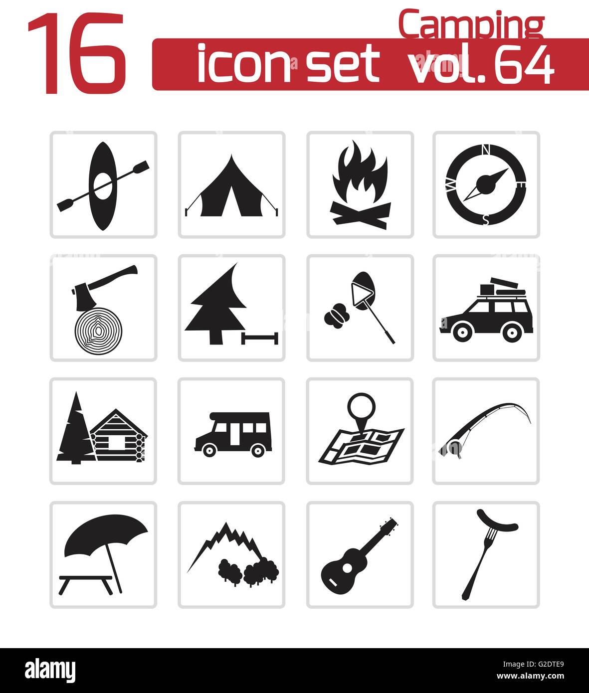 Vector black camping icons set on white background Stock Vector Image ...