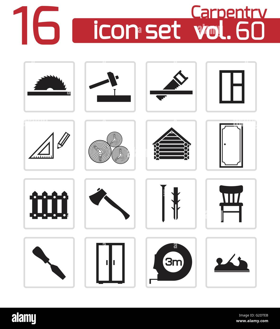 Vector black carpentry icons set on white background Stock Vector Image ...