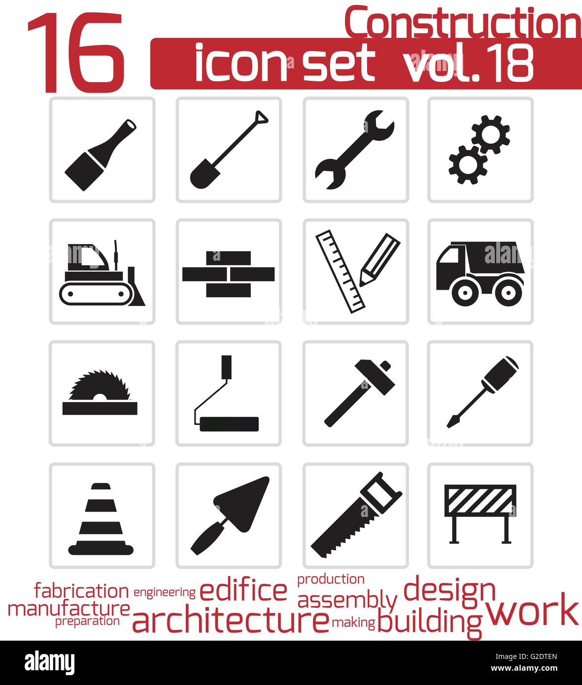 Vector black construction icons set on white background Stock Vector ...