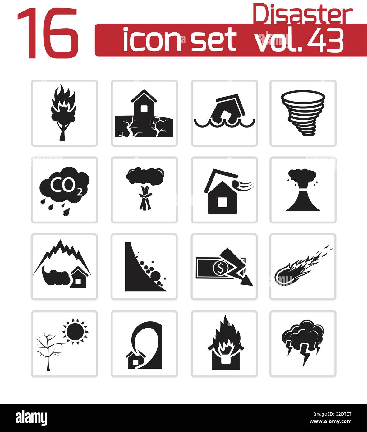 Vector black disaster icons set on white background Stock Vector Image ...
