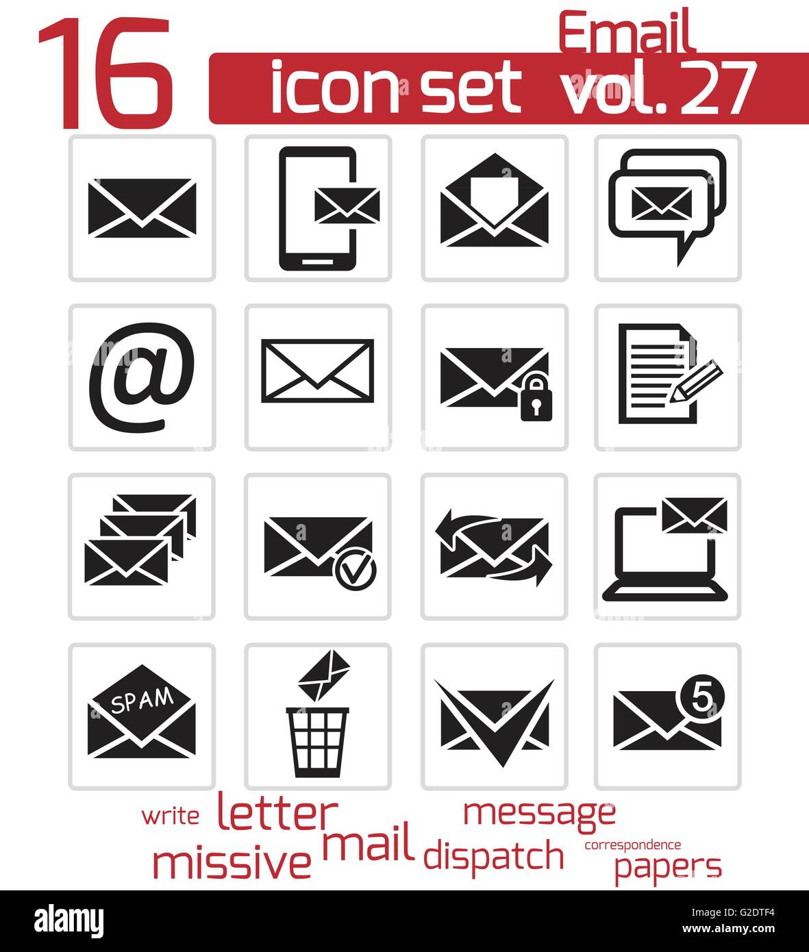 Vector black email icons set on white background Stock Vector Image & Art - Alamy