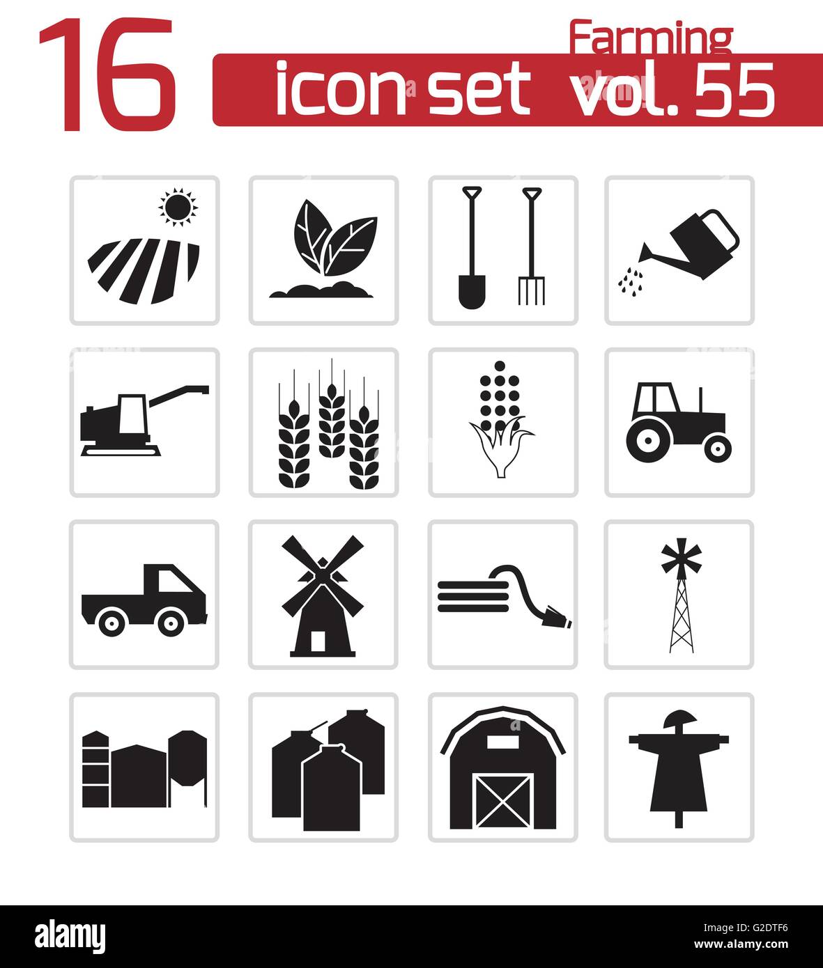Vector black farming icons set on white background Stock Vector Image ...