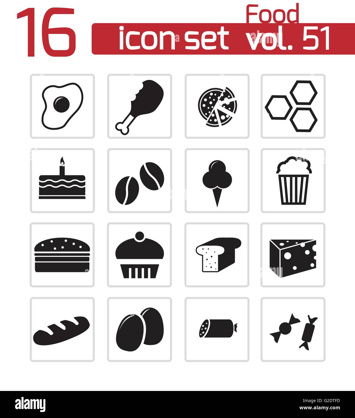 Vector black food icons set on white background Stock Vector Image ...