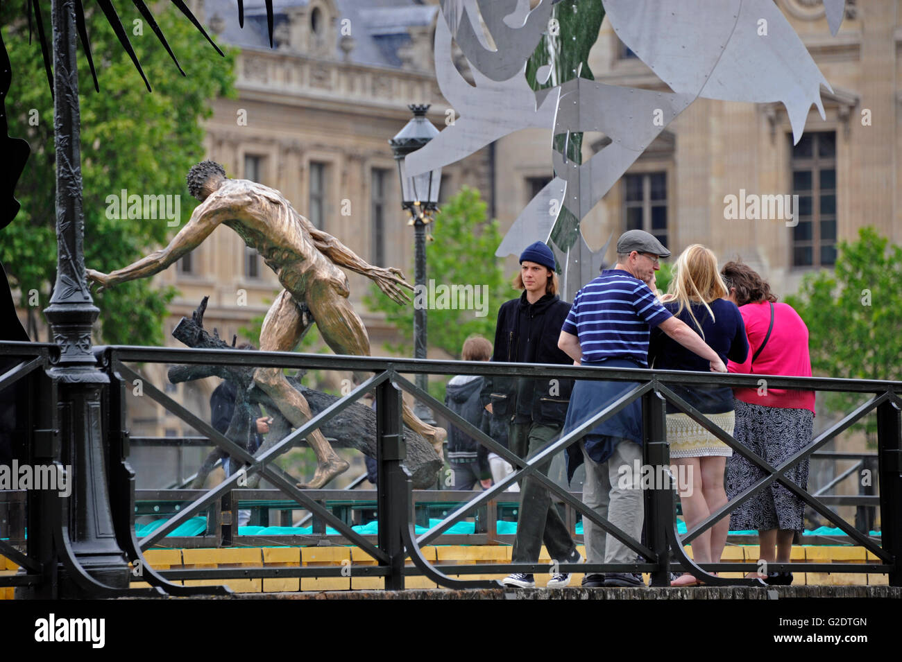 La Passerelle enchantee by Daniel Hourde Sculptor, Pont des Arts footbridge on the Seine river ...