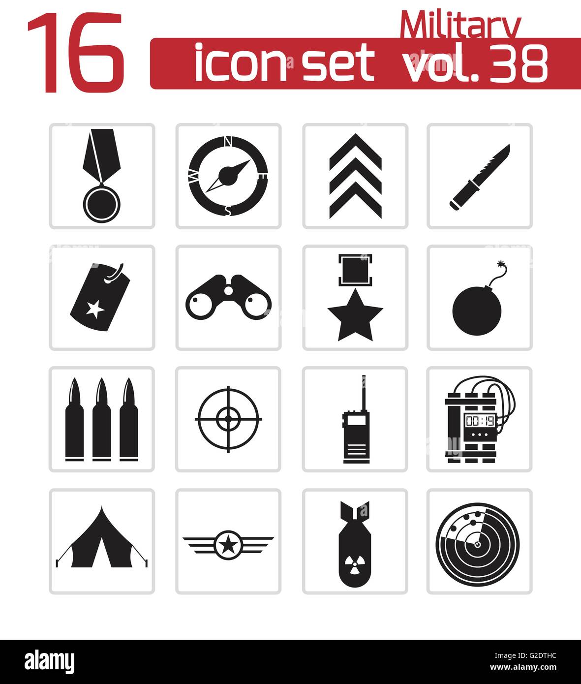 Vector black military icons set on white background Stock Vector Image ...