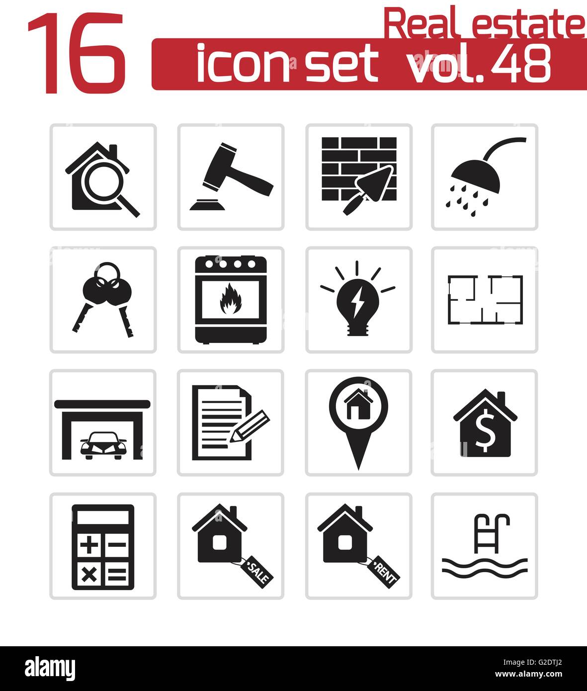 Vector black real estate icons set on white background Stock Vector ...