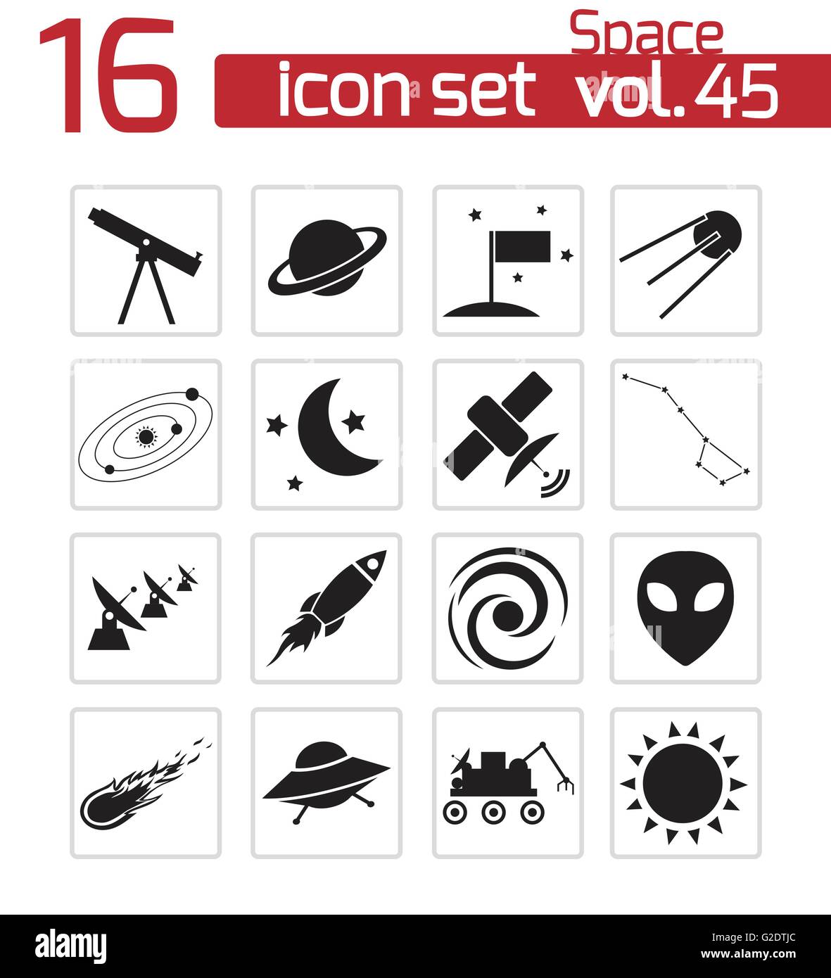 Vector black space icons set on white background Stock Vector Image ...
