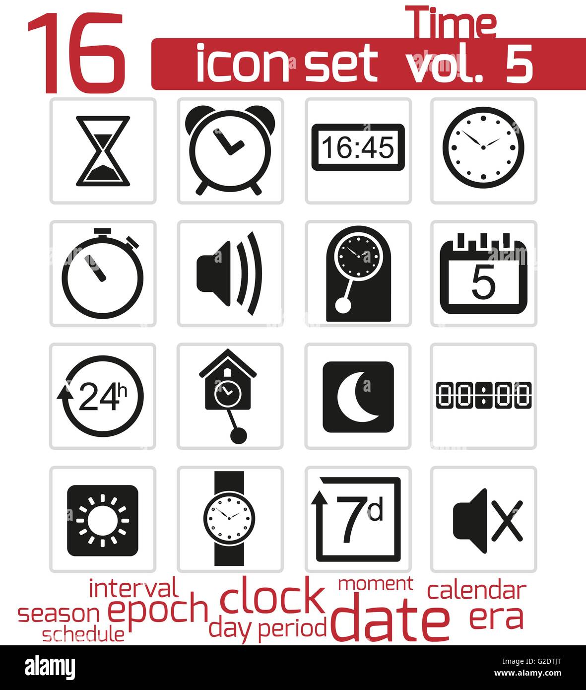 Vector black Time and clock Icons on white background Stock Vector ...