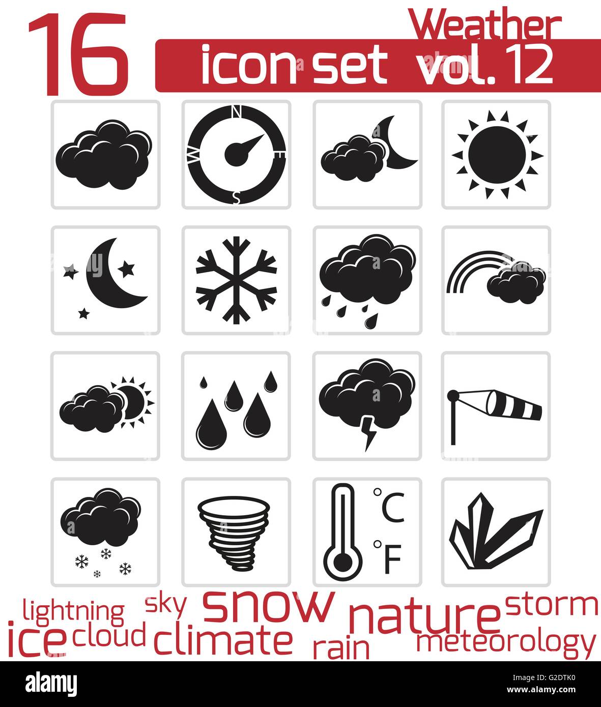 vector black weather icons set on white background Stock Vector Image ...