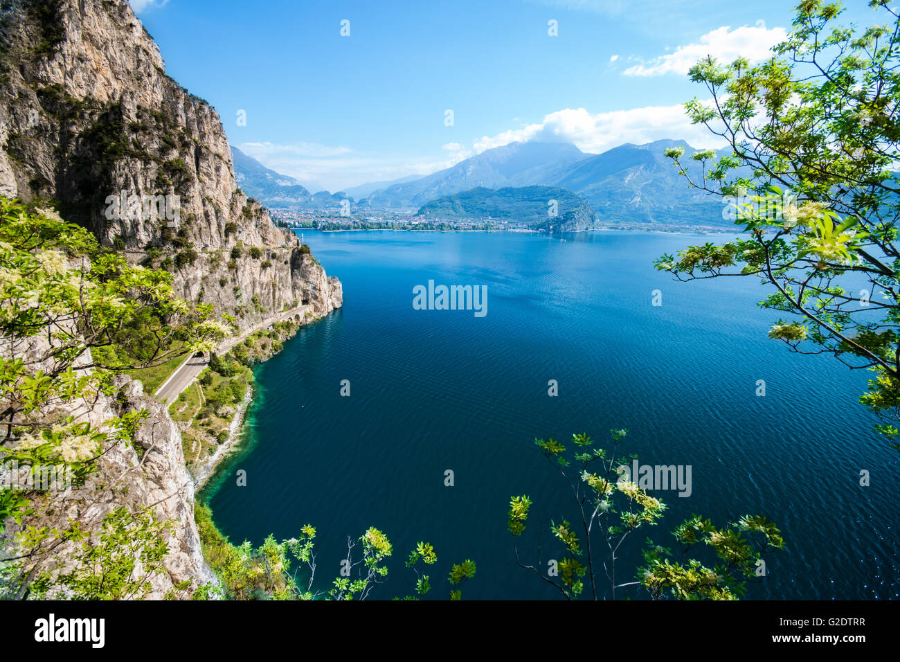 Panorama of the gorgeous Lake Garda surrounded by mountains in Riva del ...