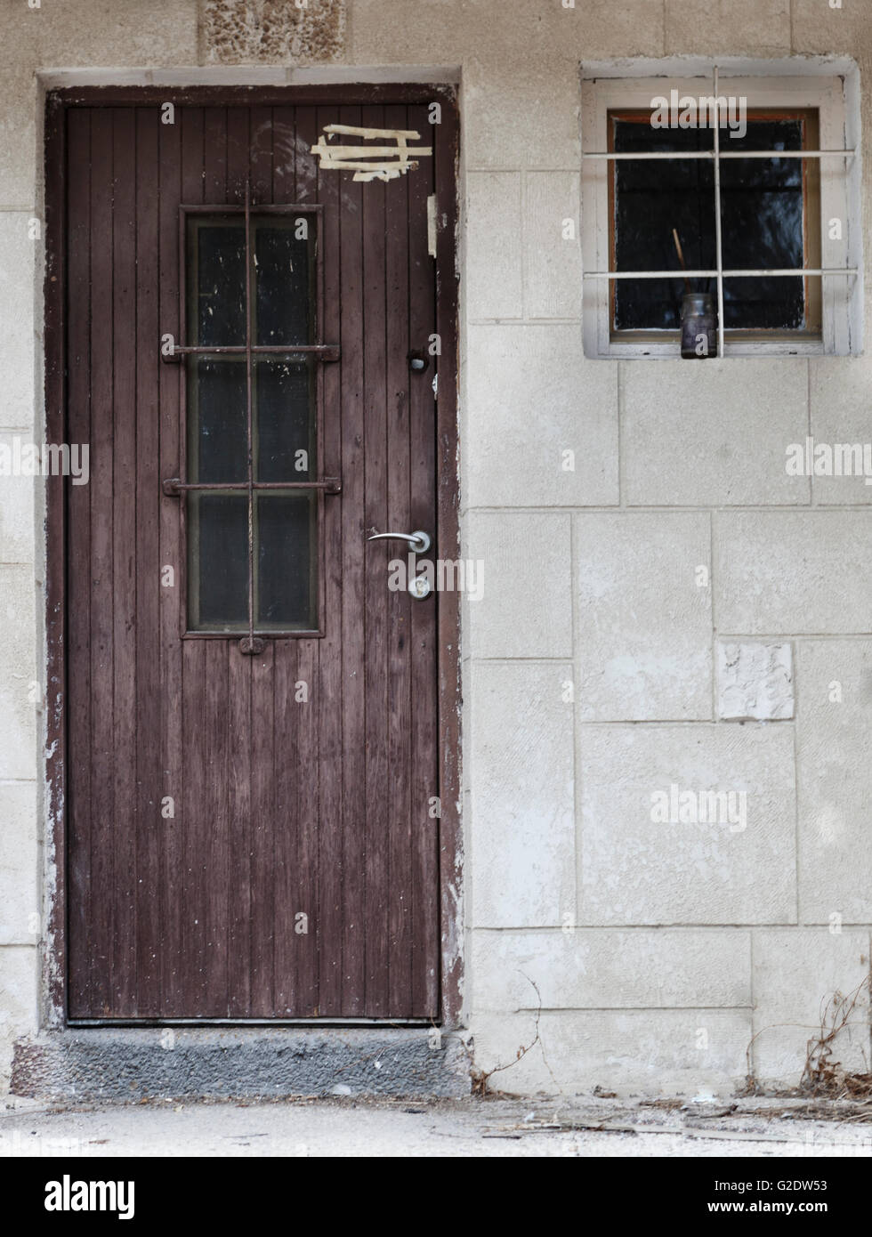 Old wood dor and window in a building entrance Stock Photo - Alamy