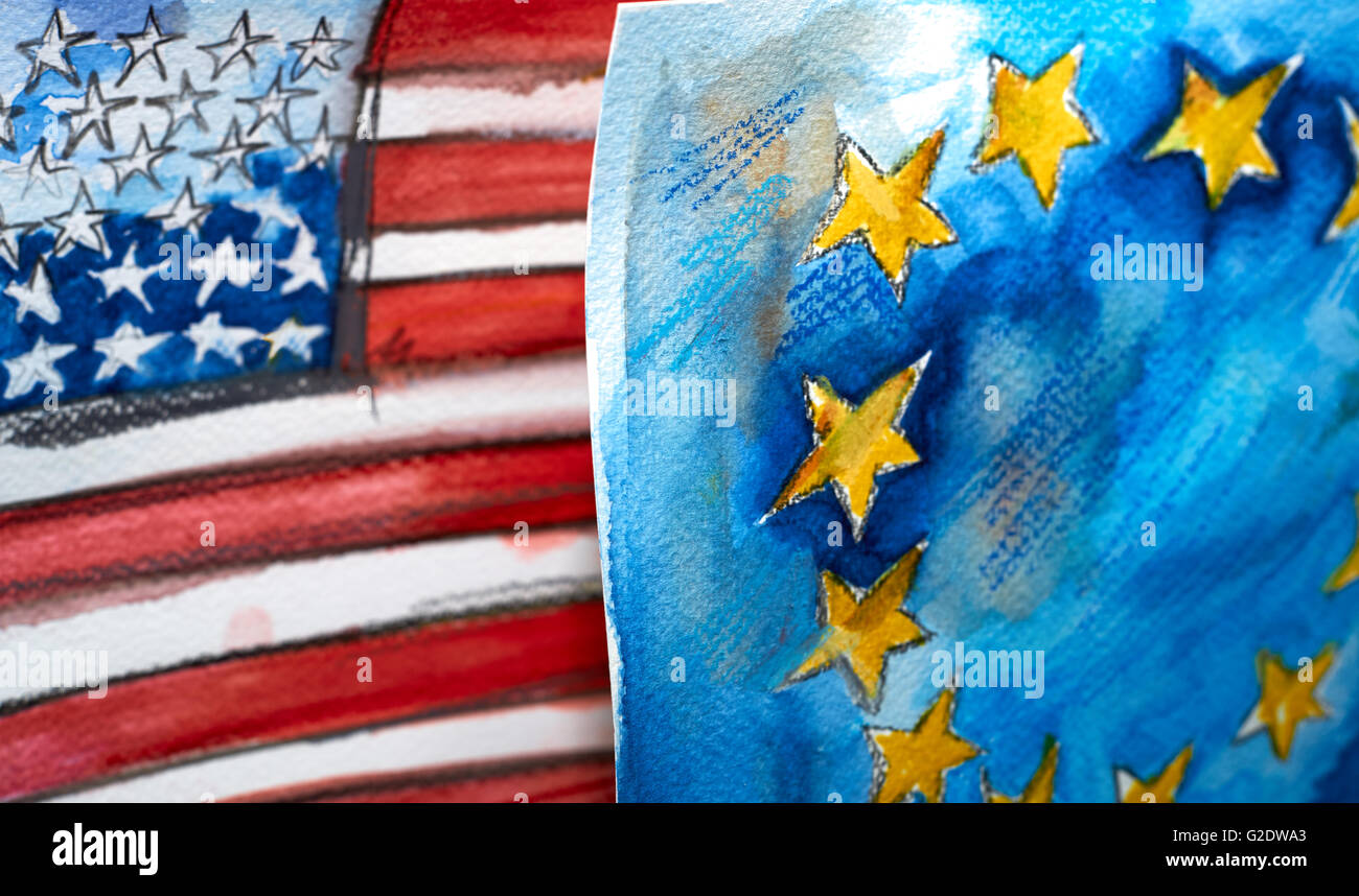 The flags of USA and Europe Stock Photo - Alamy