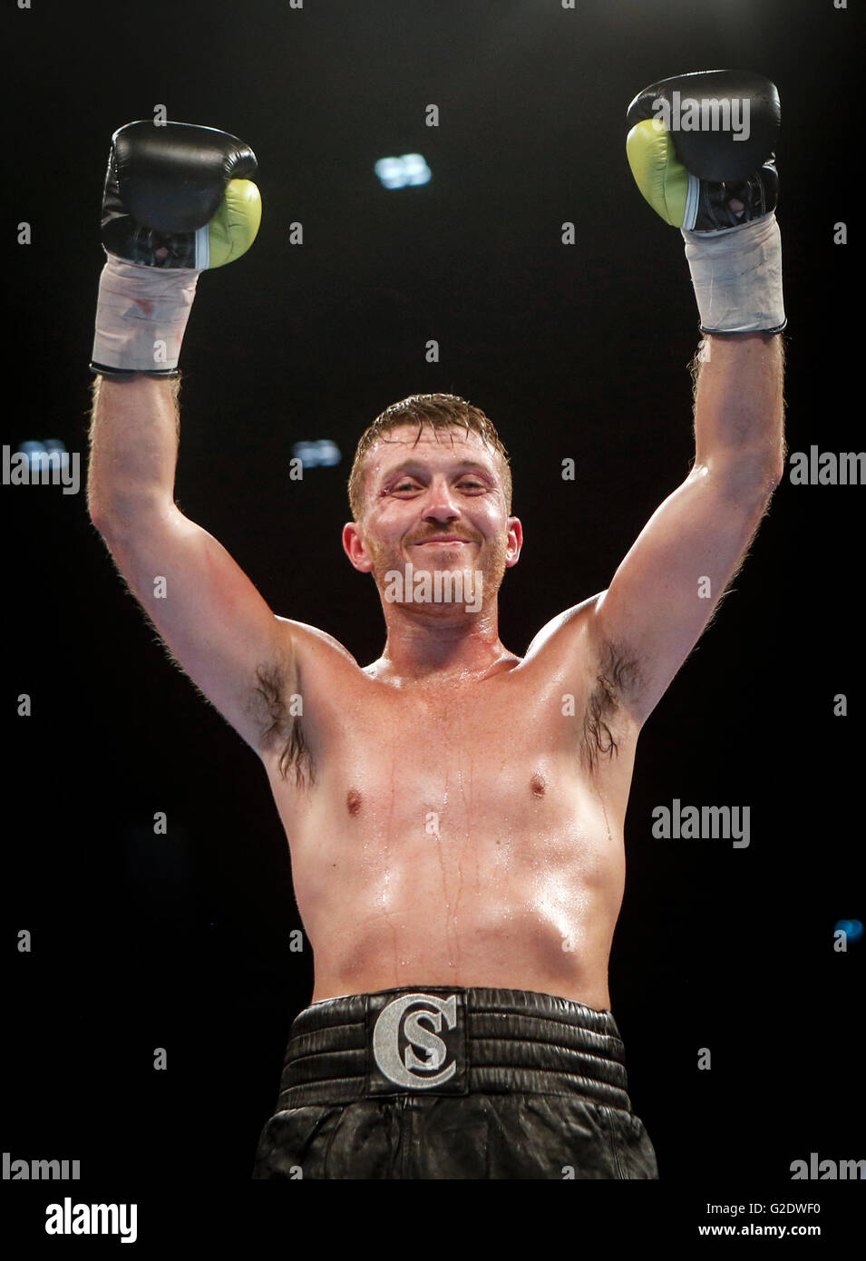 Scott Cardle celebrates beating Ivan Njegac in the Lightweight contest ...