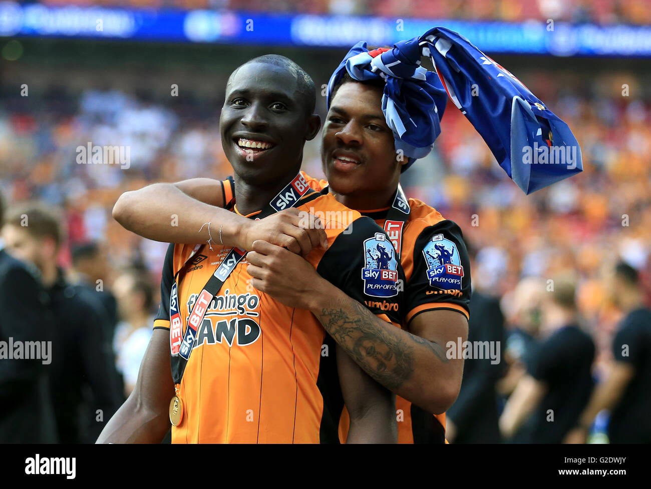 Hull City's Mohamed Diame (left) and Chuba Akpom celebrate after the ...