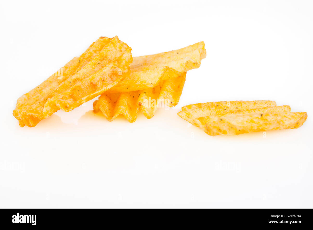 Four potato cips with reflection isolated on white background Stock ...
