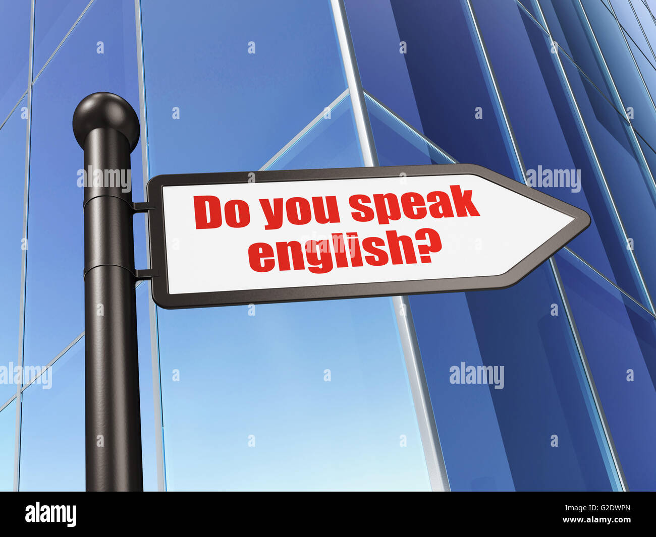 Studying concept: sign Do you speak English? on Building background ...