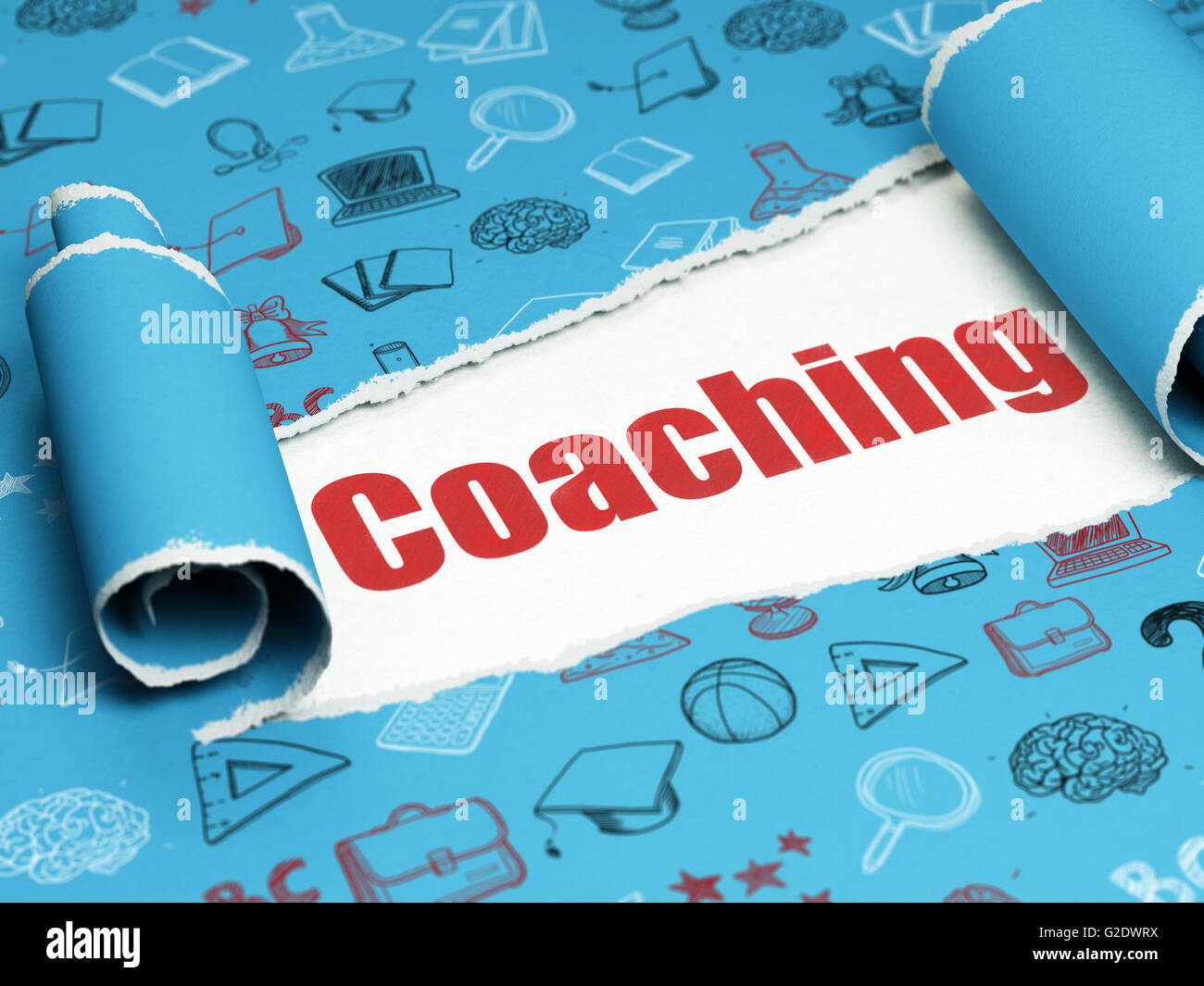 Learning concept: red text Coaching under the piece of torn paper Stock ...