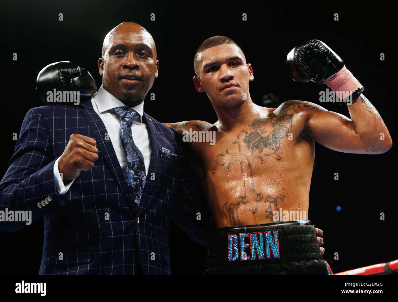 Conor Benn celebrates with his father Nigel after beating Luke Keleher ...