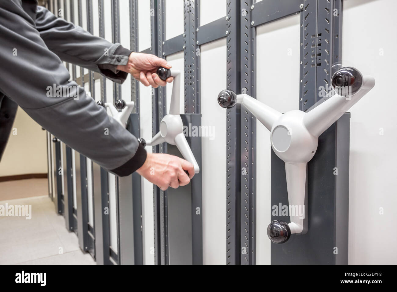 several movable shelves in the basement of the building Stock Photo - Alamy