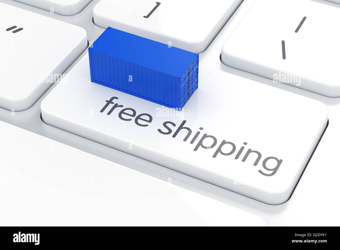 3d render of blue cargo container on white computer enter button ...