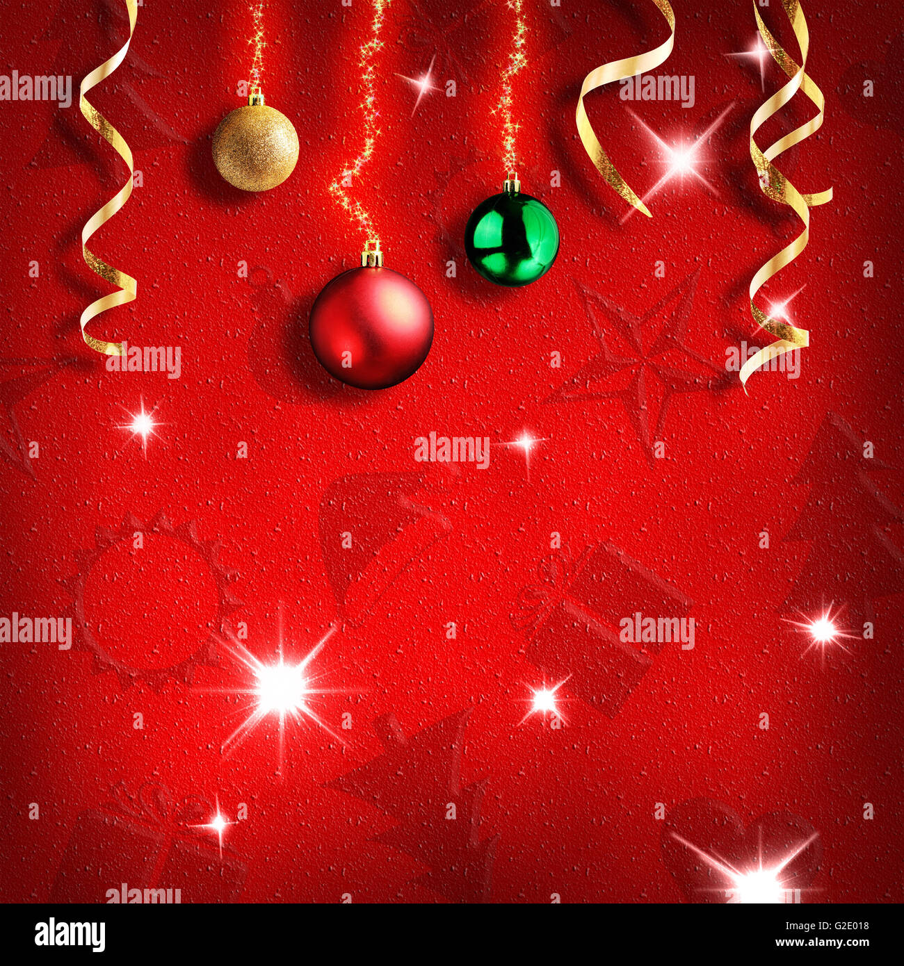 Children Christmas red background with symbols and texture .Decorated ...