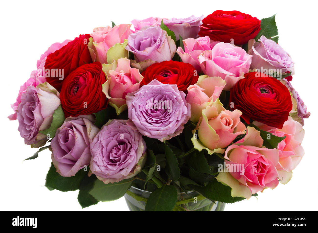 bouquet of fresh roses and ranunculus Stock Photo - Alamy