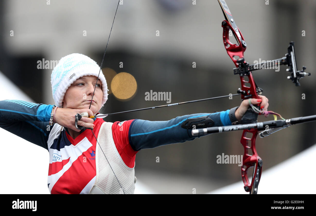 Great Britain's Amy Oliver in action during the Women's Recurve Team ...