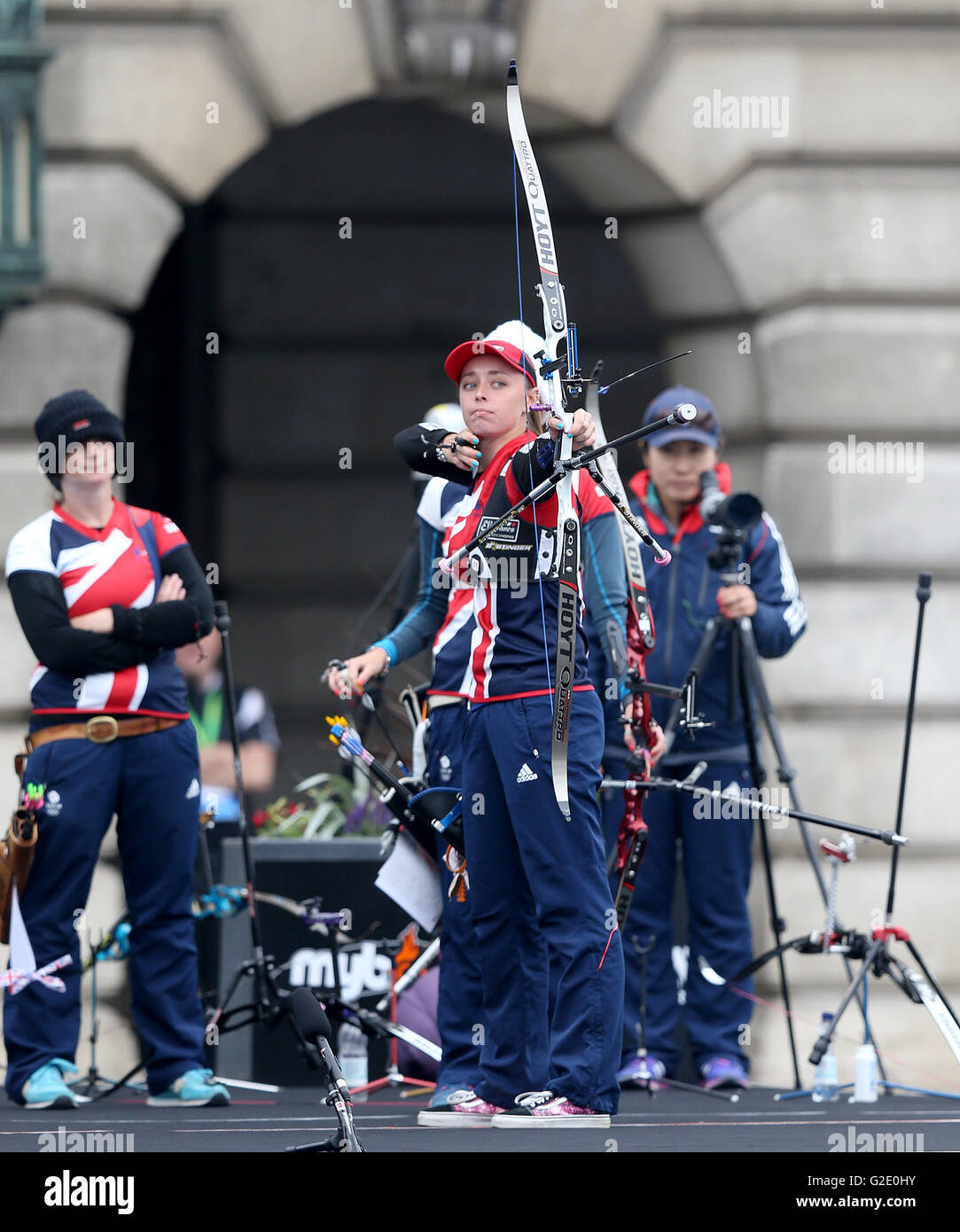 Great Britain's Bryony Pitman in action during the Women's Recurve Team ...