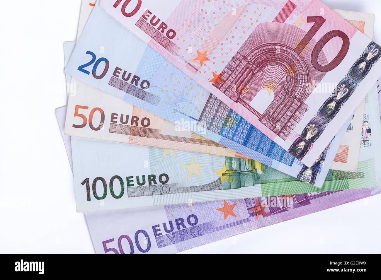 Different euro banknotes closeup on white background Stock Photo - Alamy
