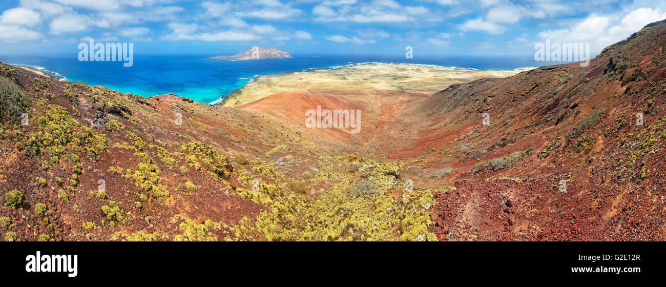 View into the volcanic crater of Montana Bermeja, island Monta Clara in ...