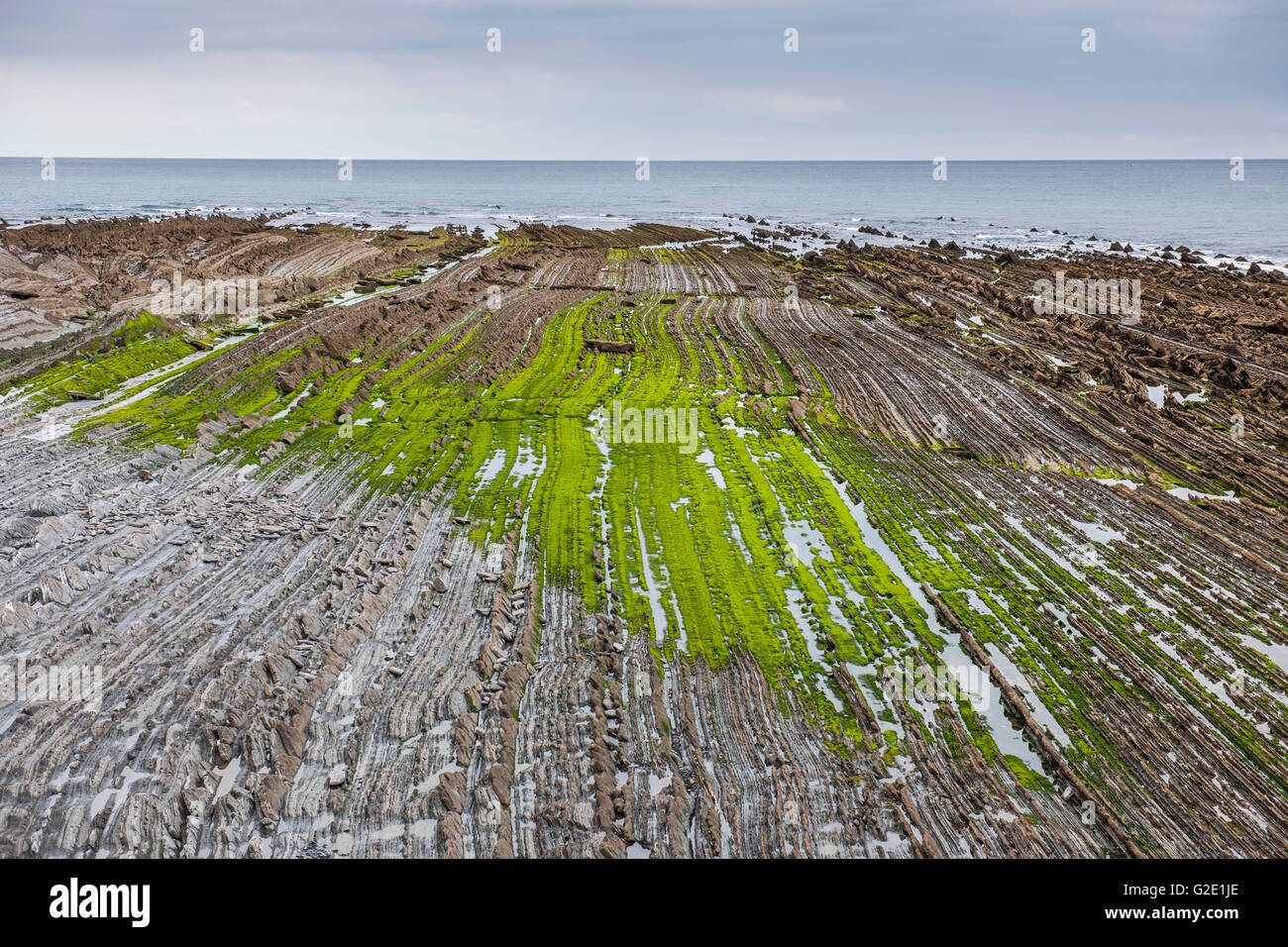 Flysch, different layers of rock, Cantabrian coast, Deba, Basque ...