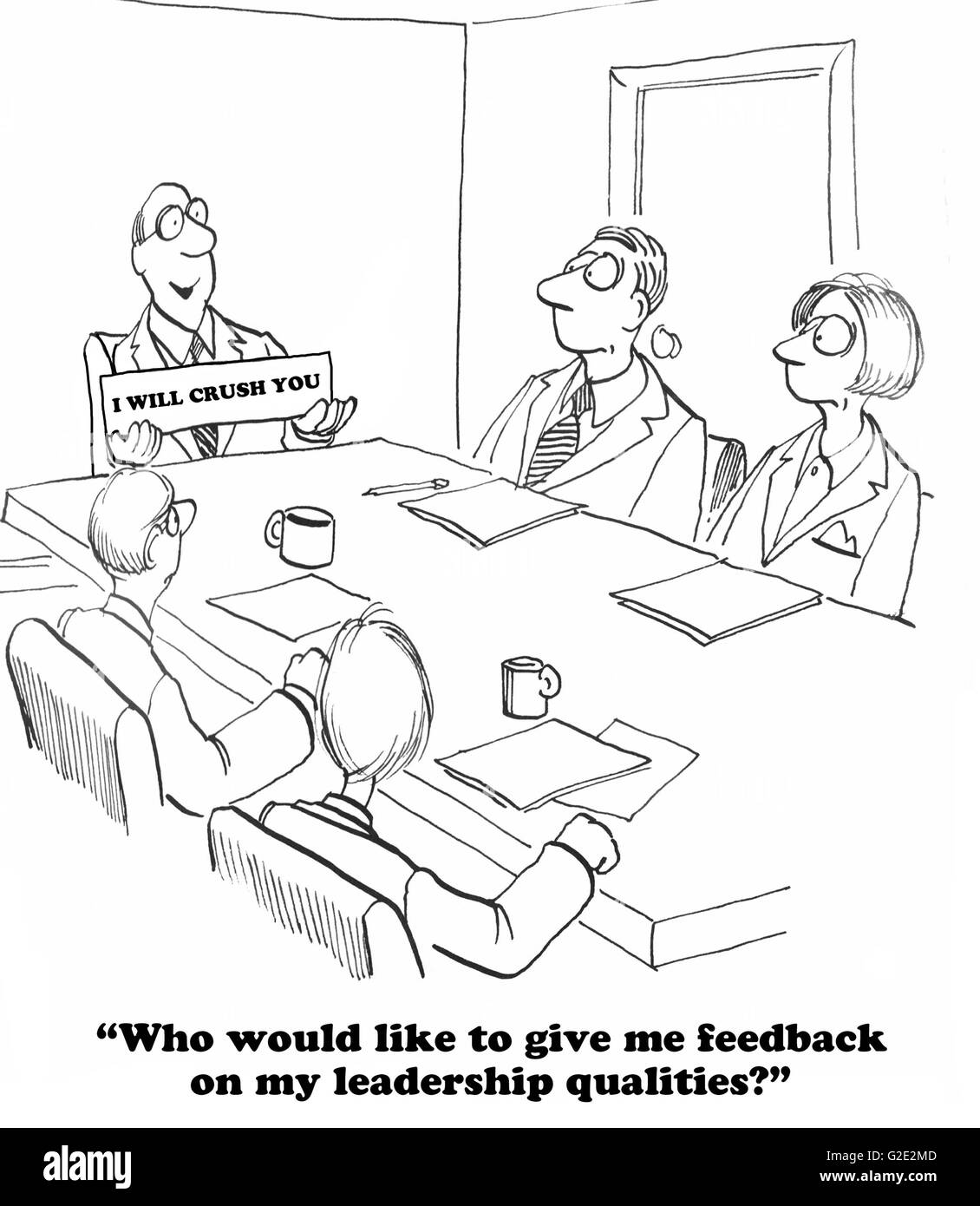 Business cartoon about a boss who does not want feedback Stock Photo ...